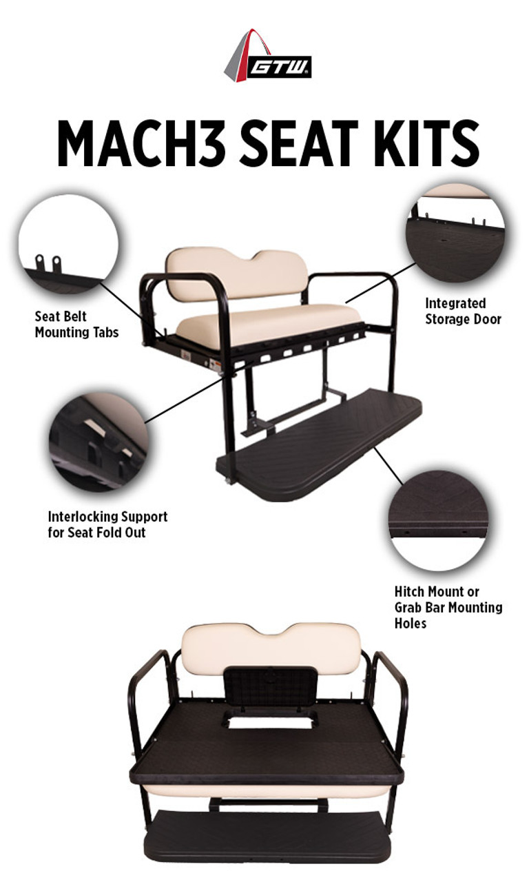 Gtw Mach3 Rear Flip Seat For Ezgo Rxv 2008 Up Golf Carts Oyster