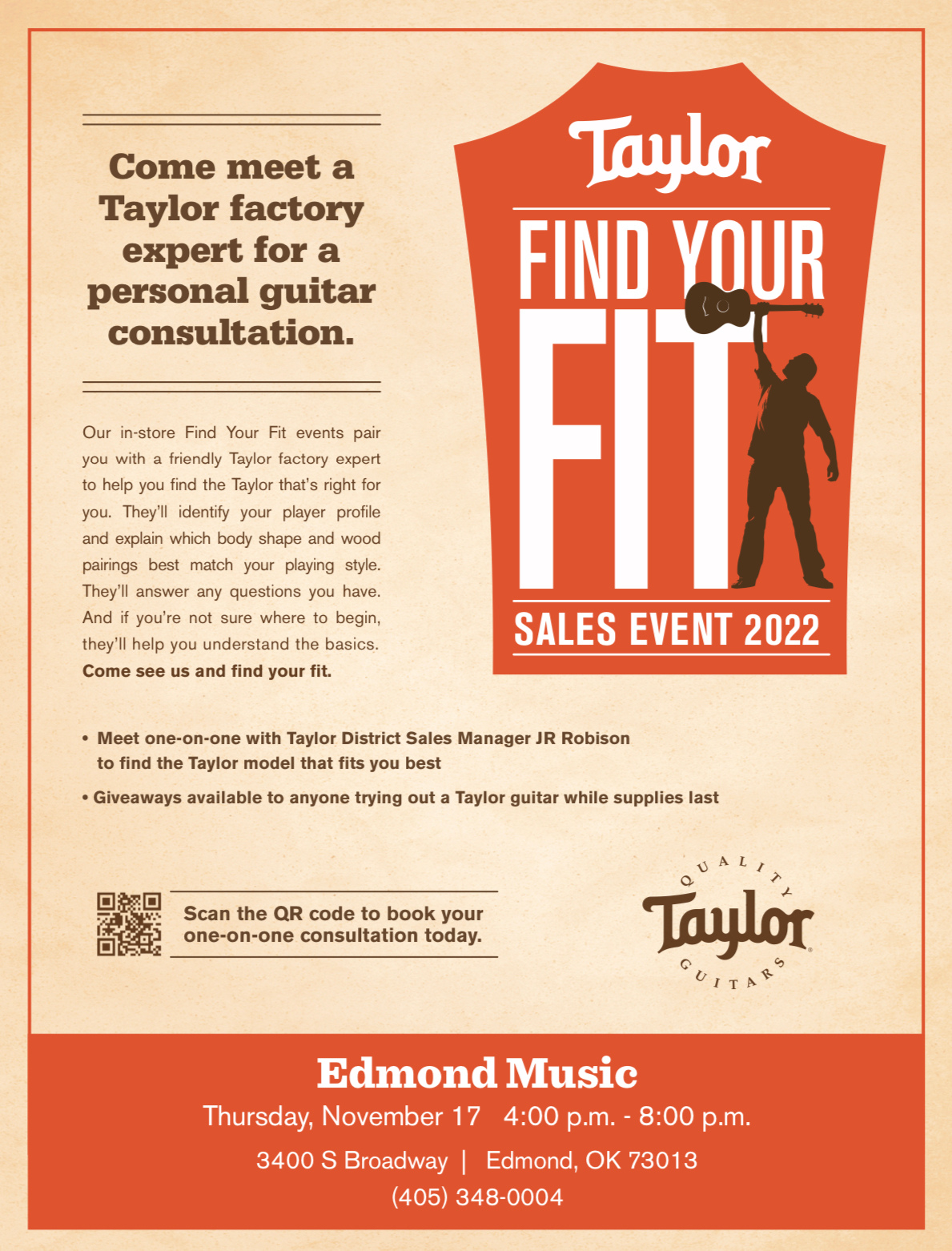 Taylor Guitars Find Your Fit Event - Thursday, Nov 17th 4pm - 8pm - Edmond Music, Oklahoma ...