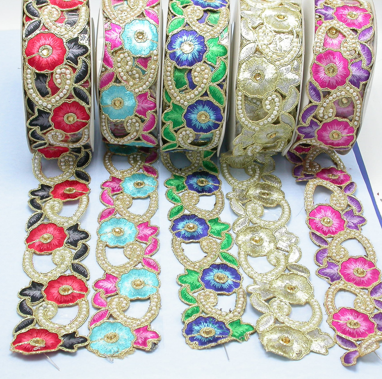 Beaded Border Sequin Embroidered 2 1/4" (57mm) Copper Per Meter ...