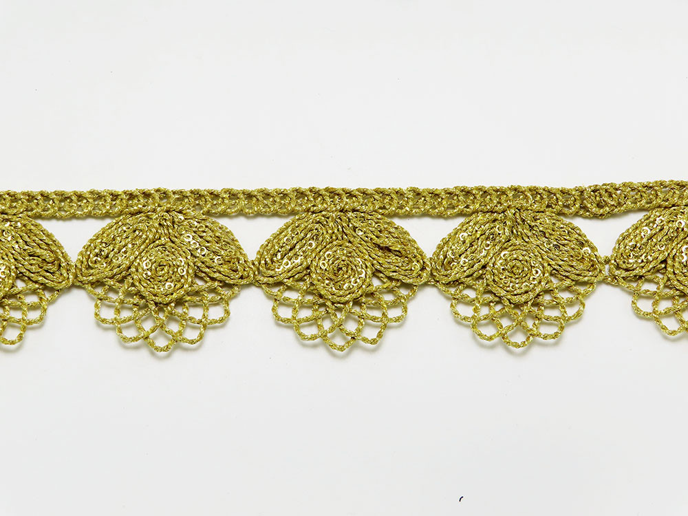 Braid Border 1 1/2" 38mm Magic Metallic Floral Drop with Sequins per Meter - Patchwork Panda Trims