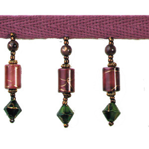 Beaded Fringe 1 3/8" Wine Green Barrel - Patchwork Panda Trims