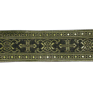 Jacquard Ribbon 2 1/4" Black & Metallic Gold Gothic - Patchwork Panda Trims