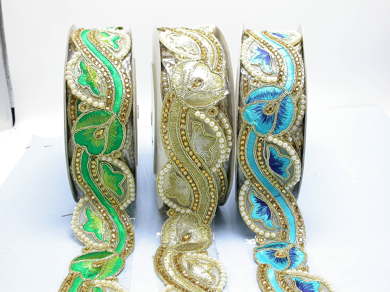 Fancy Beaded Saree Floral Border Trim Embroidered 2" (50mm) Per mtr ...