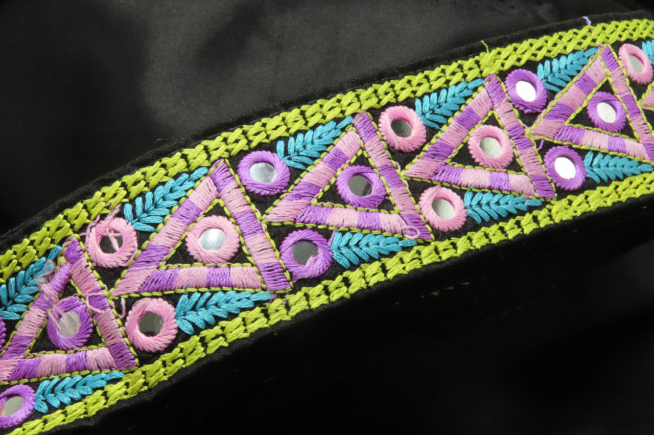 Mirrored Boho Style Embroidered Trim 2 1/8" 54mm Priced Per Yard Triangles - Patchwork Panda Trims