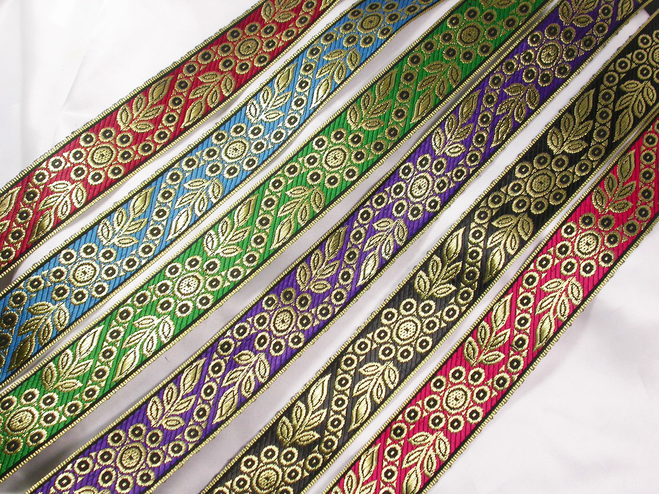 Jacquard Ribbon 1 3/8" (33.6mm) Metallic Floral *Colors* - Patchwork Panda Trims
