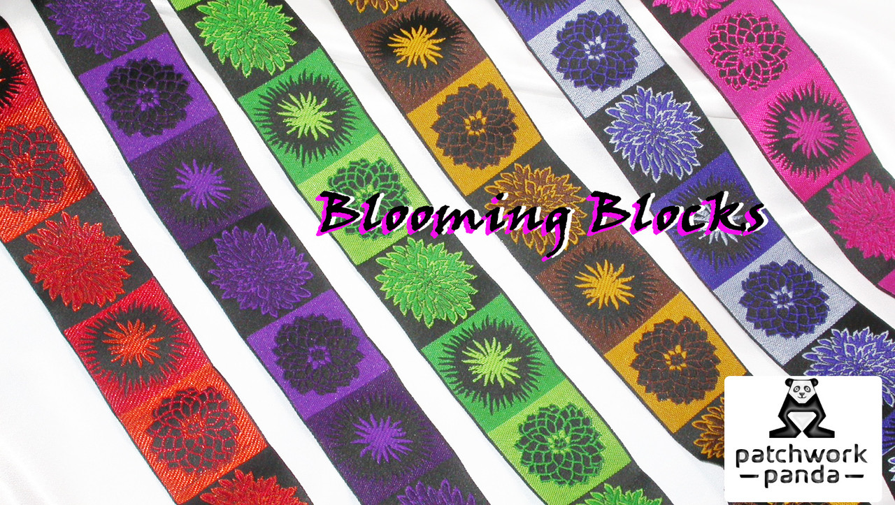 Jacquard Ribbon 1" (25mm) Blooming Blocks 9 mtrs - Patchwork Panda Trims