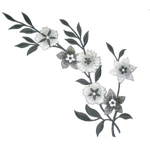 Floral Spray Large Black White Silver Left - Patchwork Panda Trims