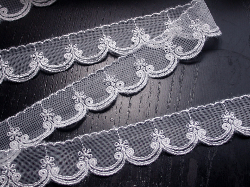 Embroidered Lace 1 1/4" (31.75mm) Sheer Bright White 5 Yards ...
