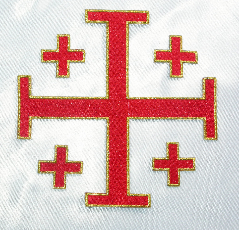 Jerusalem 5 Part Cross 5" Red with Gold Border - Patchwork Panda Trims