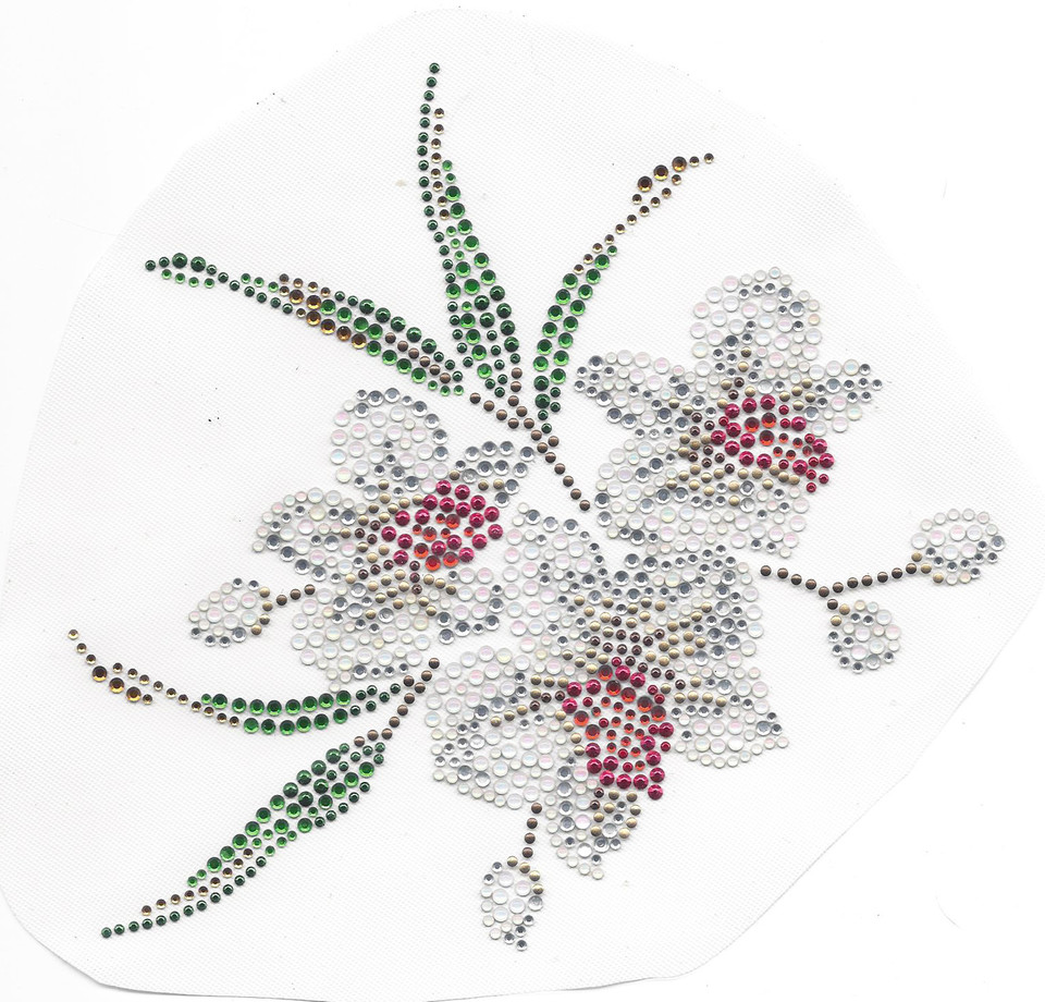 Rhinestud Applique - White Flower Spray - Patchwork Panda Trims
