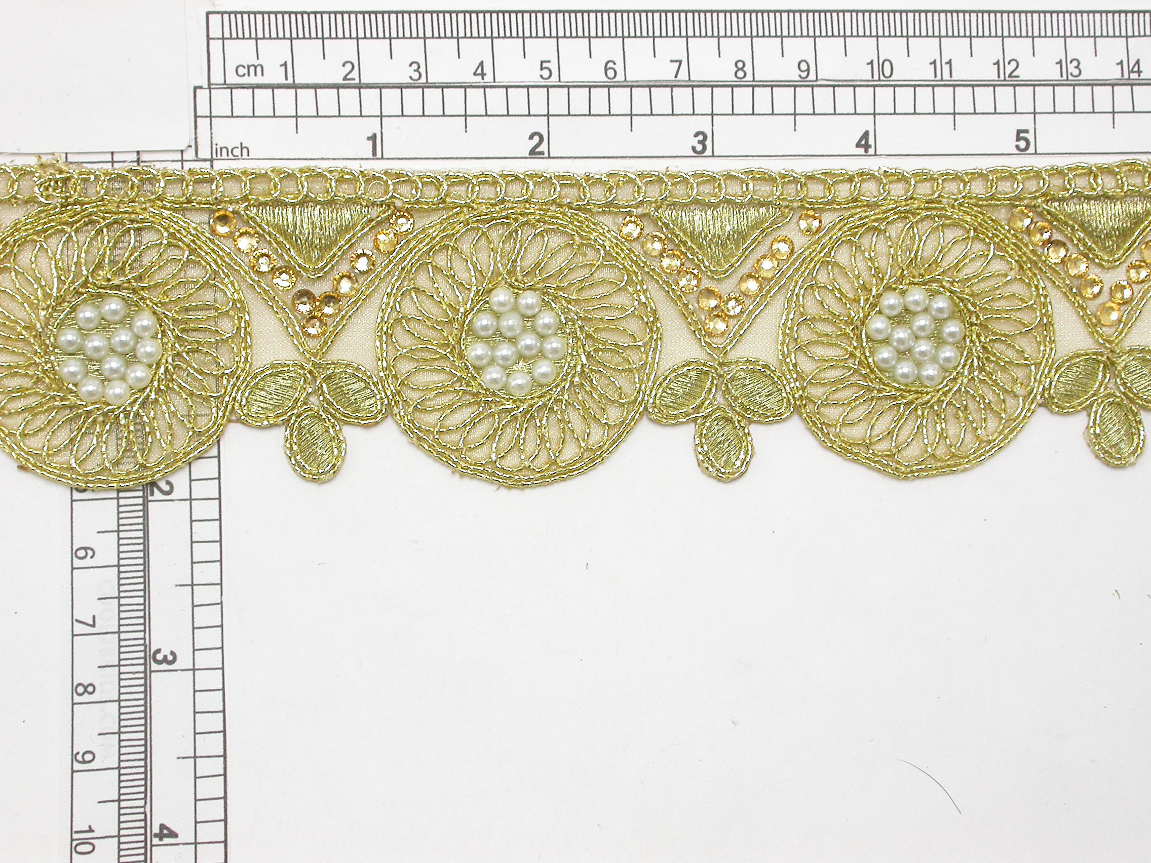 Beaded Border 1 7/8" Embroidered (47.6mm) Per Meter - Patchwork Panda Trims