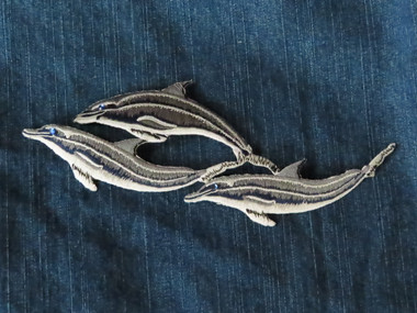 Dolphins 3 with Blue Gem Eye Iron On patch - Patchwork Panda Trims