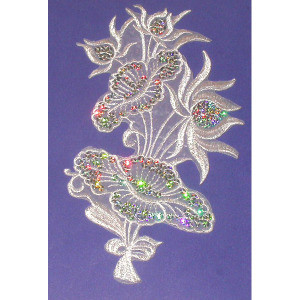 Sheer White Flower Spray with Sequins - Patchwork Panda Trims