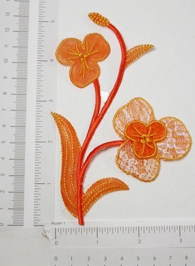 Lace Layered Flower Orange - Patchwork Panda Trims