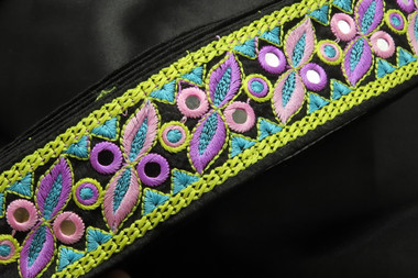 Mirrored Boho Style Embroidered Trim 2 1/8" 54mm Priced Per Yard Leaves - Patchwork Panda Trims