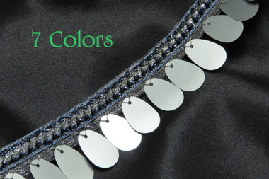 1 3/8" 35mm Oval Sequin Trim Header - priced per meter 7 colors - Patchwork Panda Trims