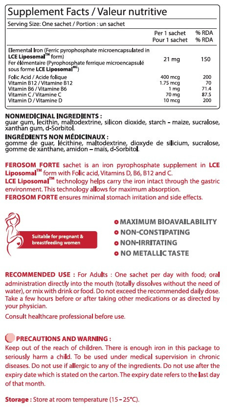 Buy Ferosom Forte LCE Liposomal Iron Supplement 20 Powder Sachets