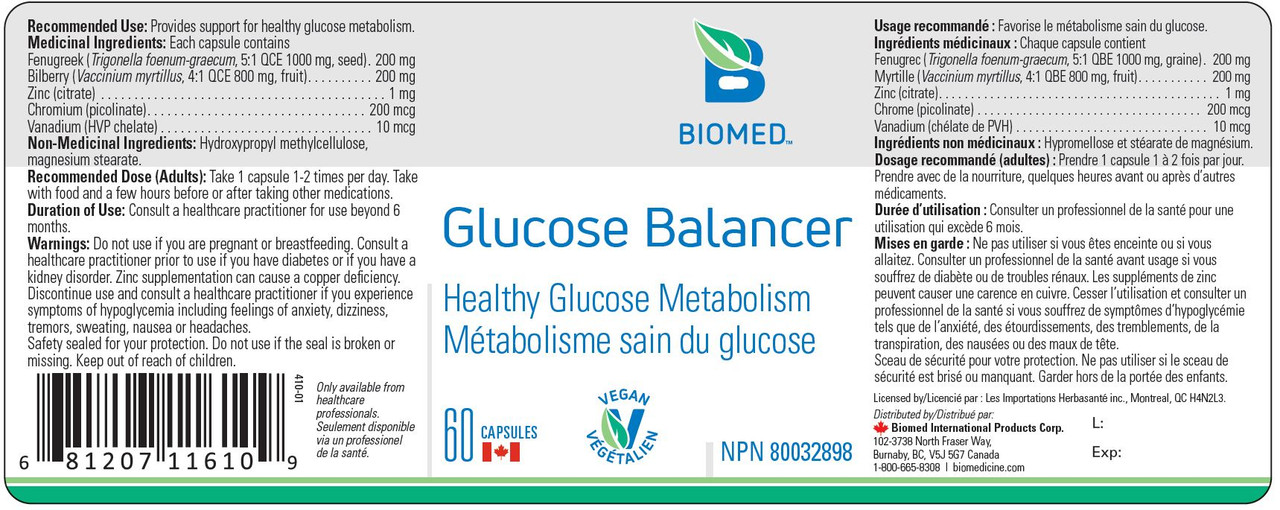Biomed Glucose Balancer 60 Capsules | Biomed Products in Canada