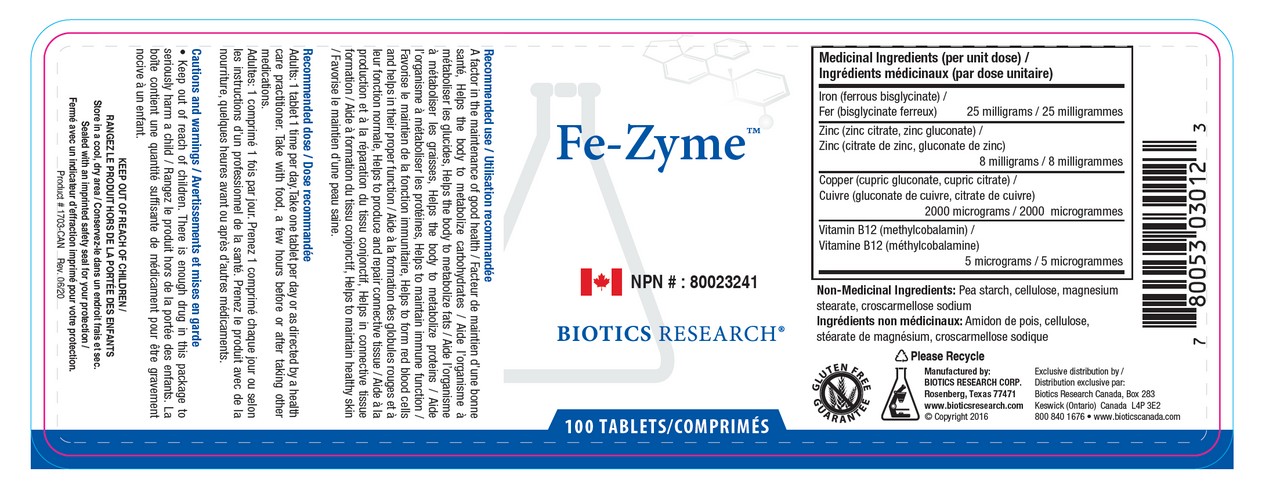 Biotics Research Fe Zyme 100 Tablets | Buy in Canada