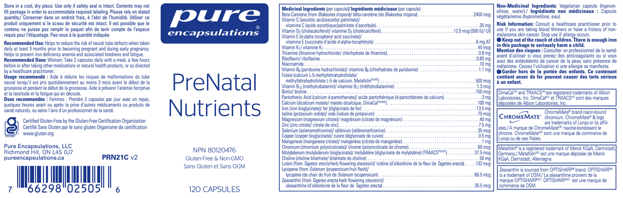 PreNatal Nutrients by Pure Encapsulations | Buy PreNatal Nutrients