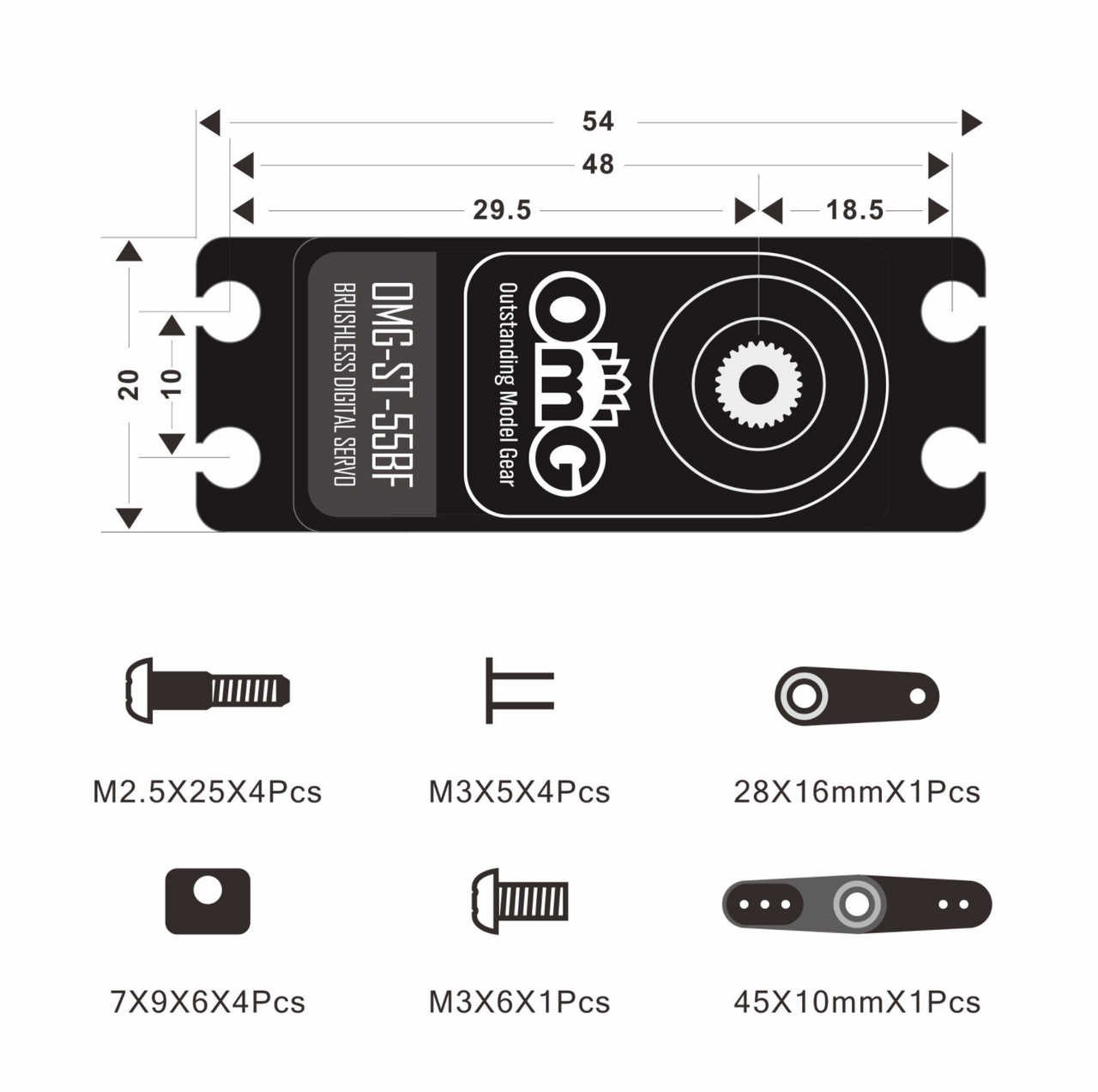 OMG 55kg Brushless Digital Servo - IP67 Water and Dust Resistant ...