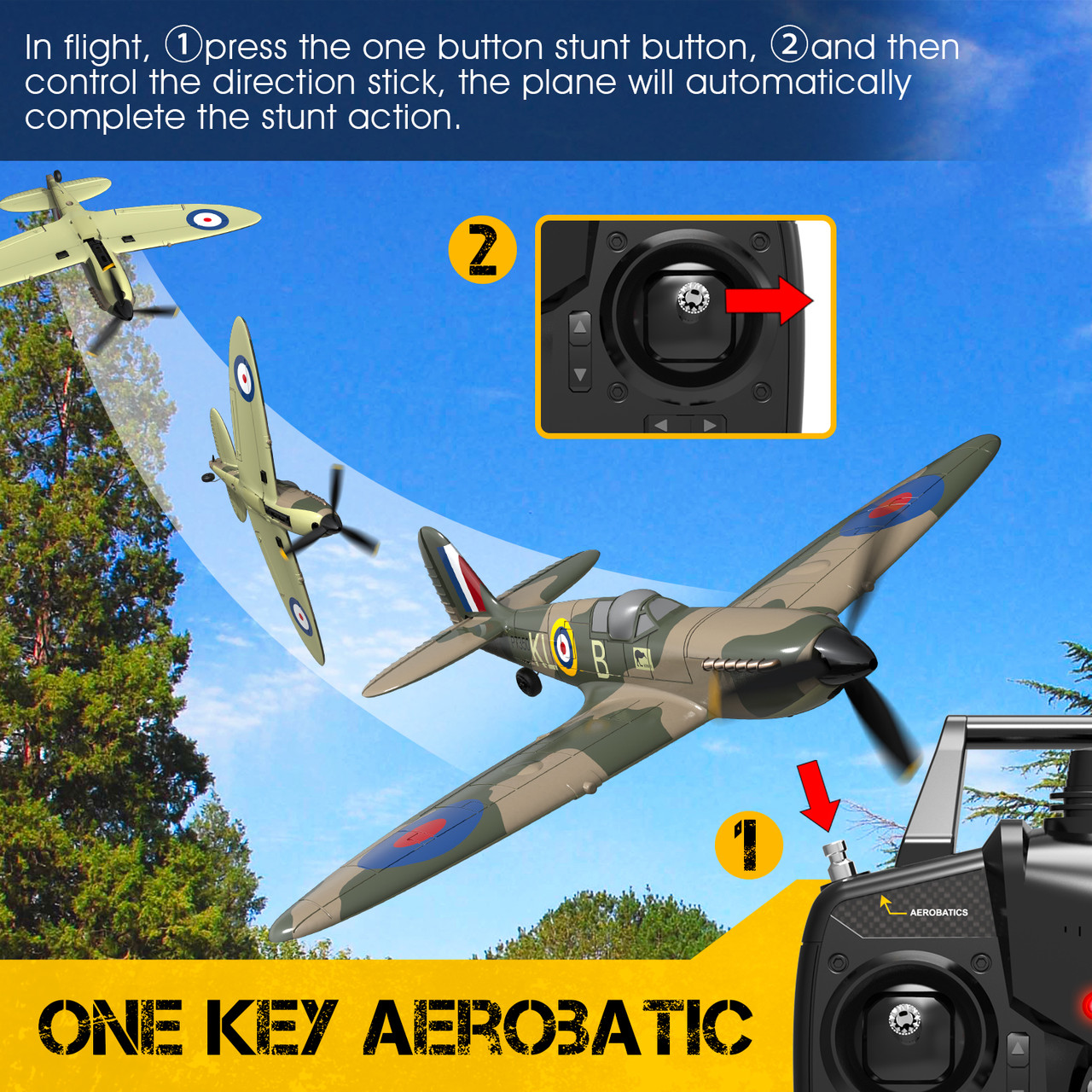 Volantex RC Spitfire with Xpilot One Key Aerobatic Stabilization System ...