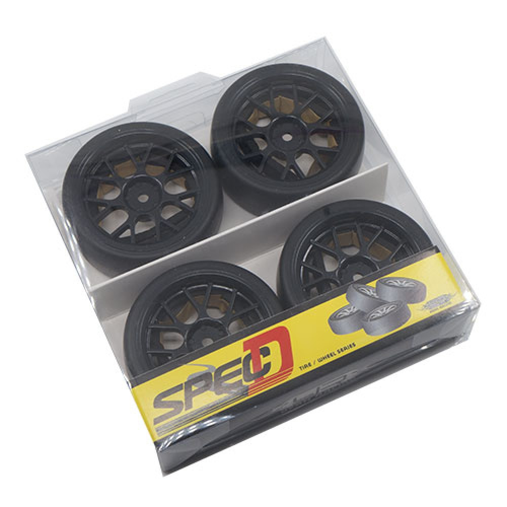 Yeah Racing SPEC D CS WHEEL OFFSET +3 BLACK W/TIRE 4PCS FOR 1/10 DRIFT