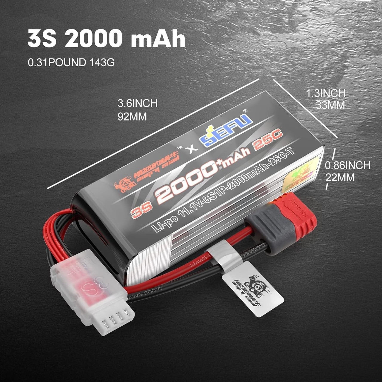 ANGRY SNAIL 3S 11.1V 2000mAh 25C Li-Po Battery w/ T-Plug