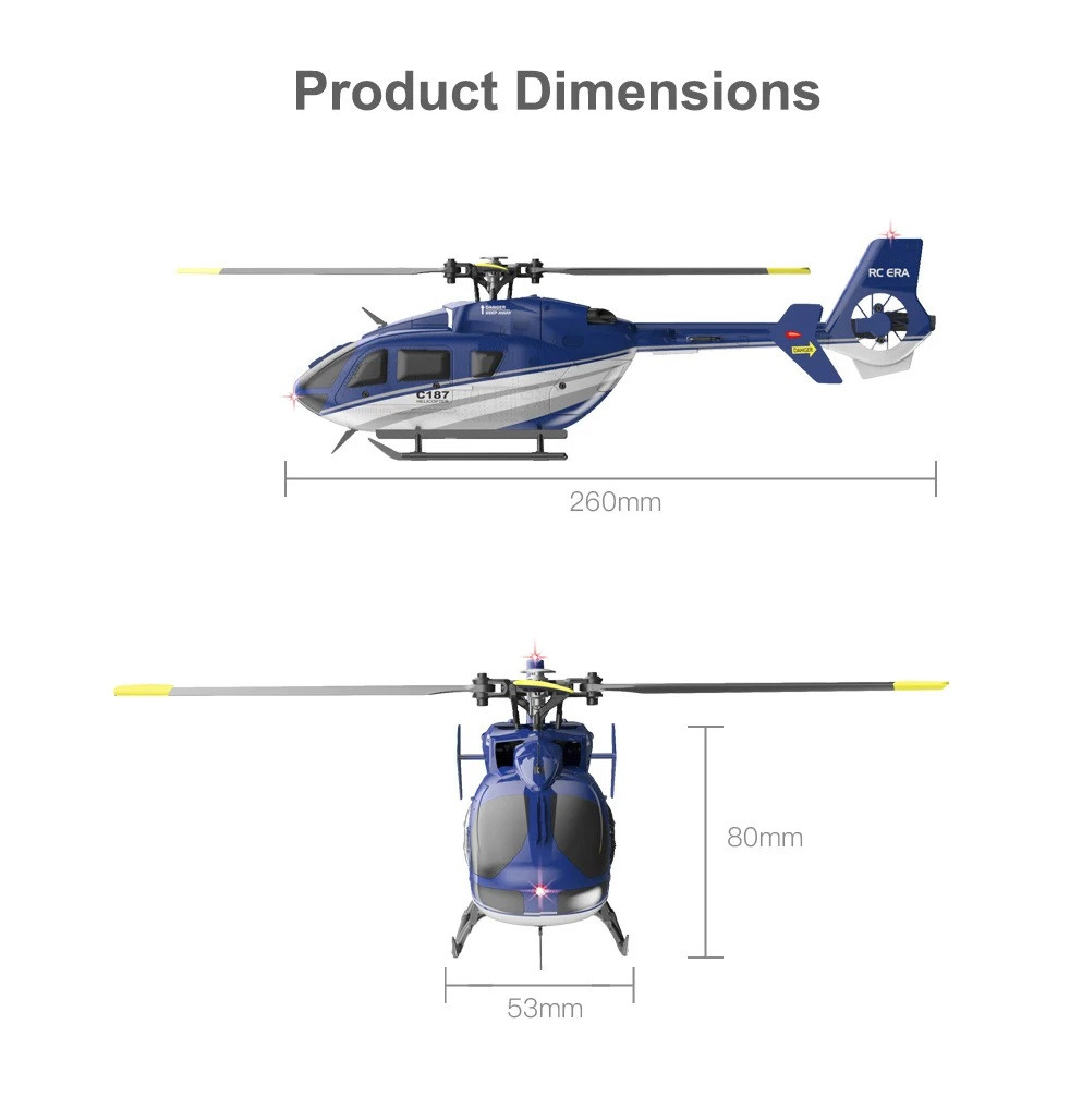 RC ERA C187 RC Helicopter - 2.4G 4CH Single Blade EC-135 Scale 6-Axis ...