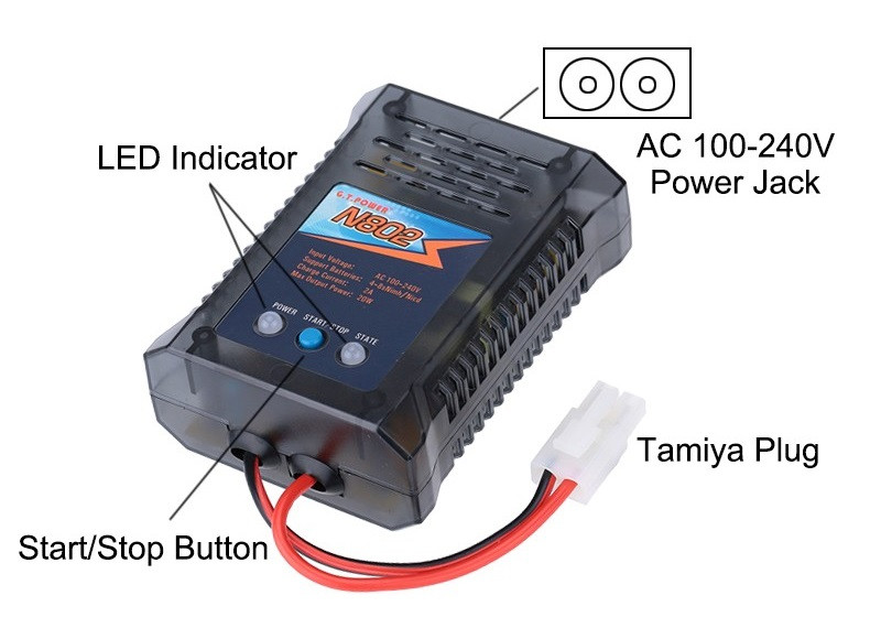 G.T Power N802 Fast Charger for NiMh/NiCad Batteries 6v - 9.6v with ...