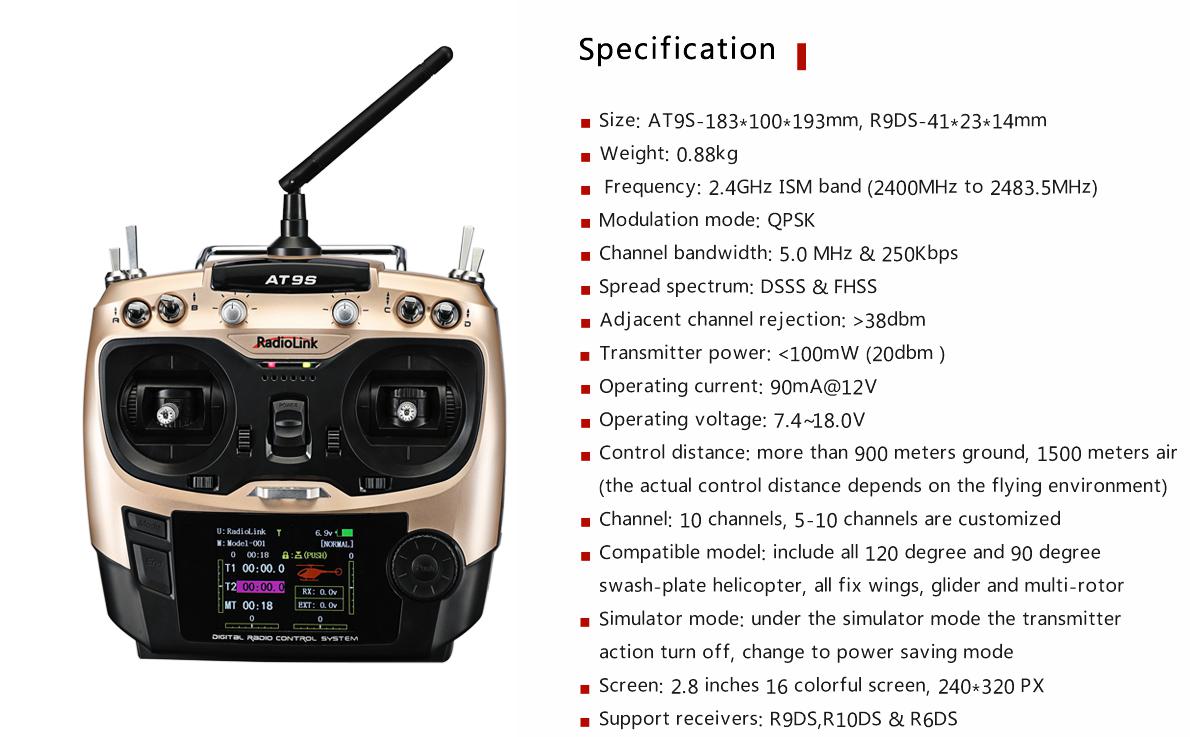 Radiolink AT9S Pro 2.4GHz 9 Channel Transmitter Radio With R9DS ...