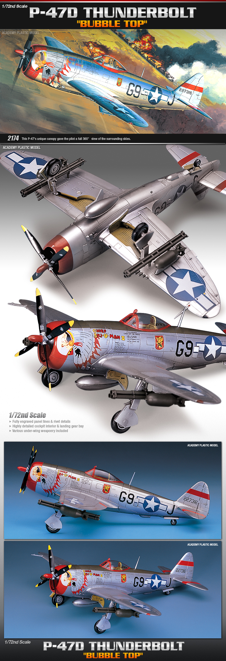 Academy 1/72 Republic P-47D Thunderbolt Plastic Model Kit [12491 ...