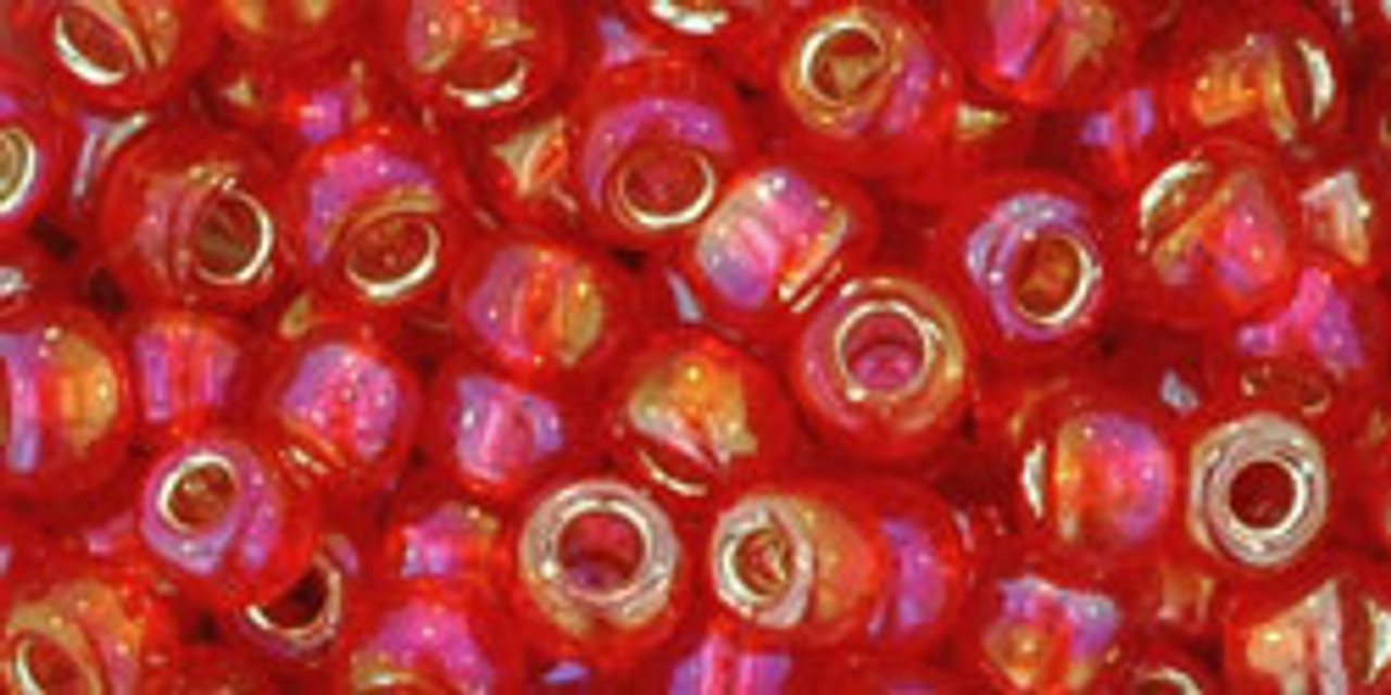 Round Seed Bead by Toho - #2025 Light Siam Ruby Transparent Silver-Lined Rainbow - Bello Modo