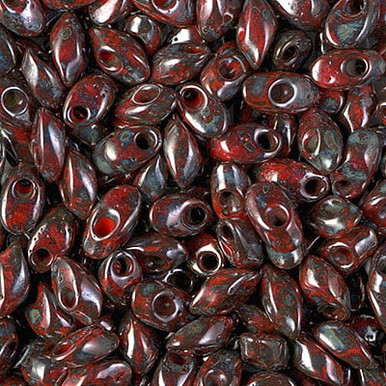 Long Magatamas - #4513/L Red Picasso Opaque Luster - Bello Modo