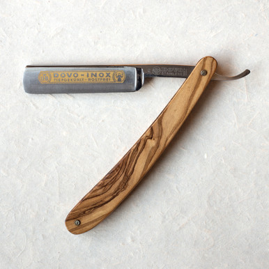 Dovo Inox Olive Wood Handle Straight Razor with Gold Plated Blade Etching