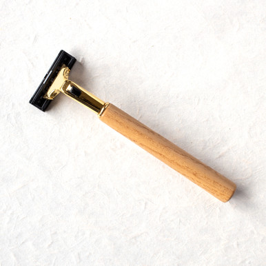 Ash Wood Handle and Gold Tone Atra Cartridge Razor