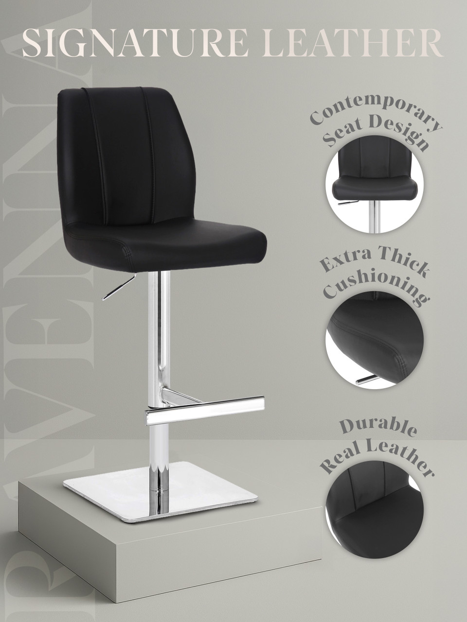 Ravenna Signature Leather Black Bar Stool - Elegant and Unique