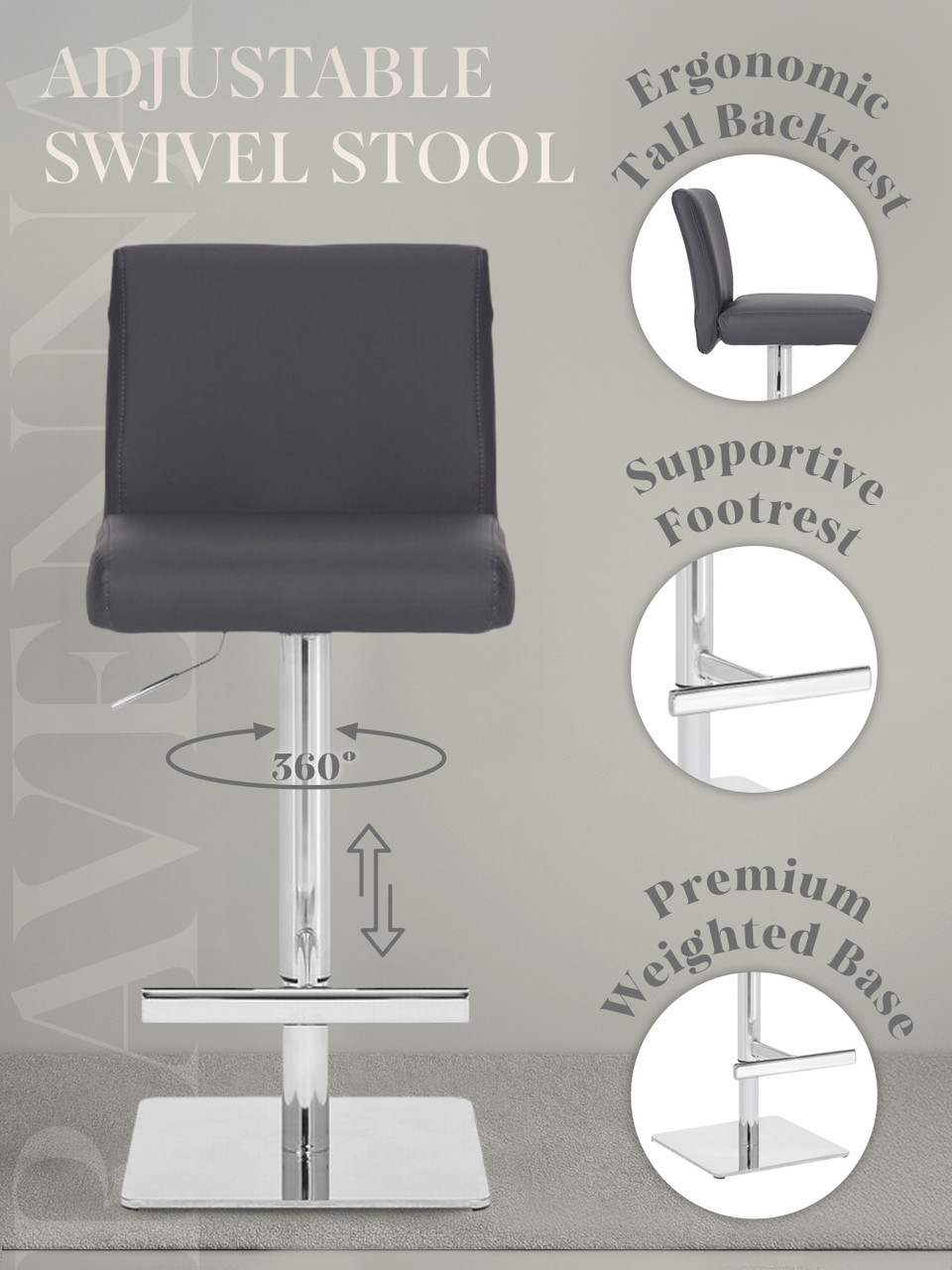 Luxury Bar Stool with Real Leather Tailoring | Charcoal Grey
