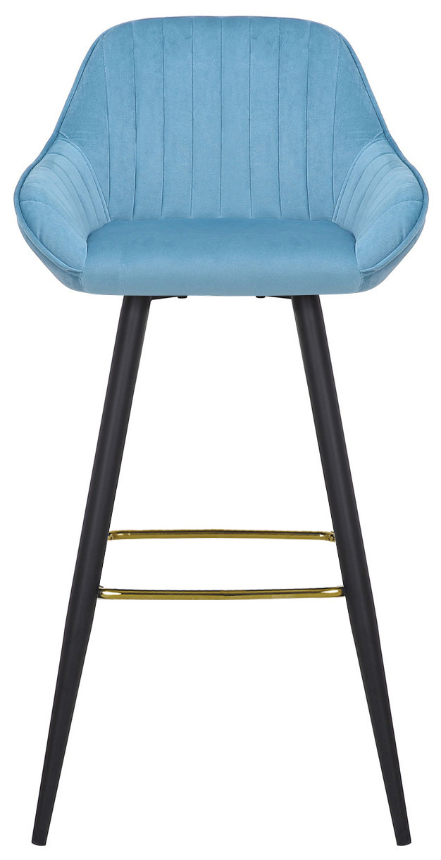 Velluto Velvet Pastel Blue Bar Stool | Gold Footrest | Modern & Elegant ...