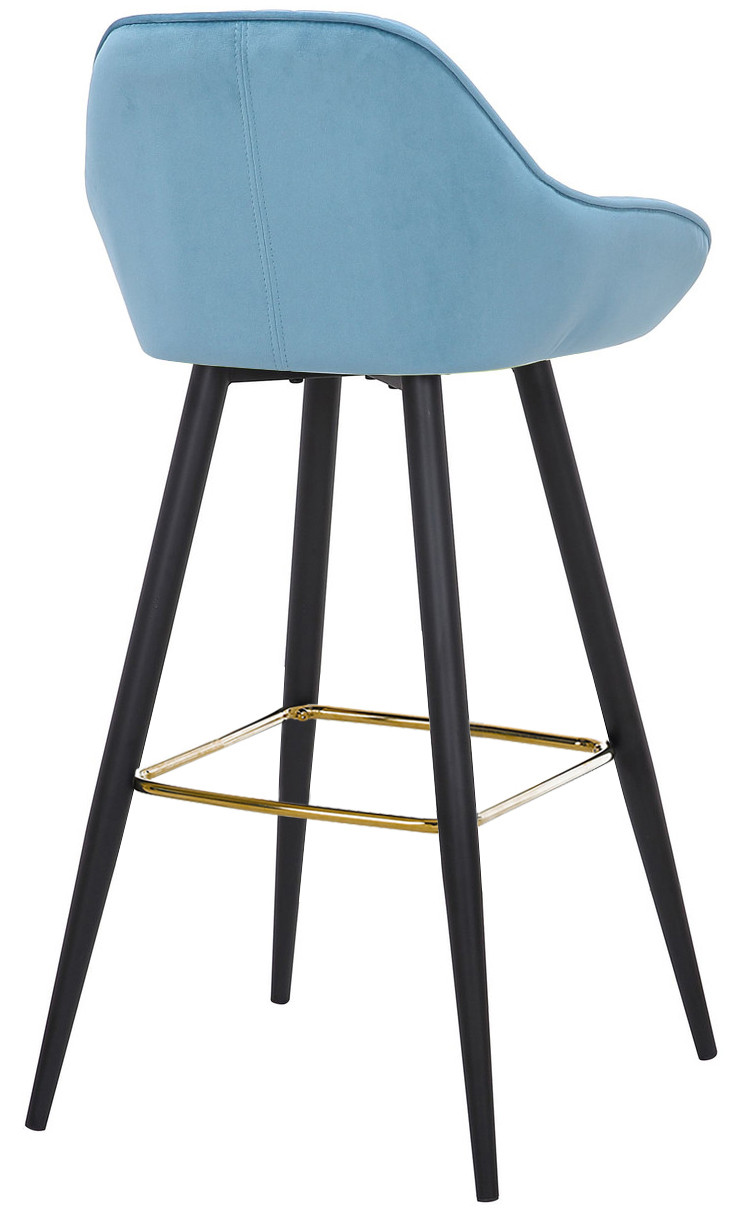 Velluto Velvet Pastel Blue Bar Stool | Gold Footrest | Modern & Elegant ...