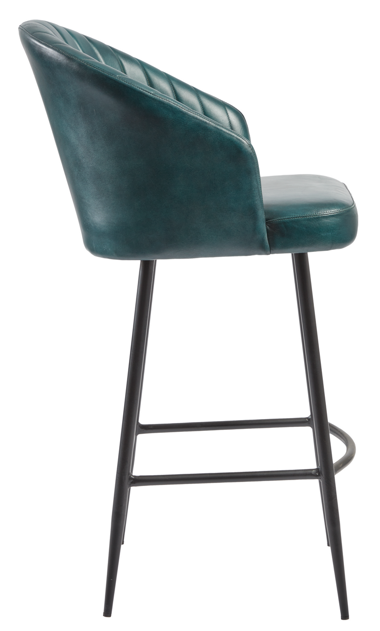 Blue Real Leather Bar Stool | Vintage & Luxury Design