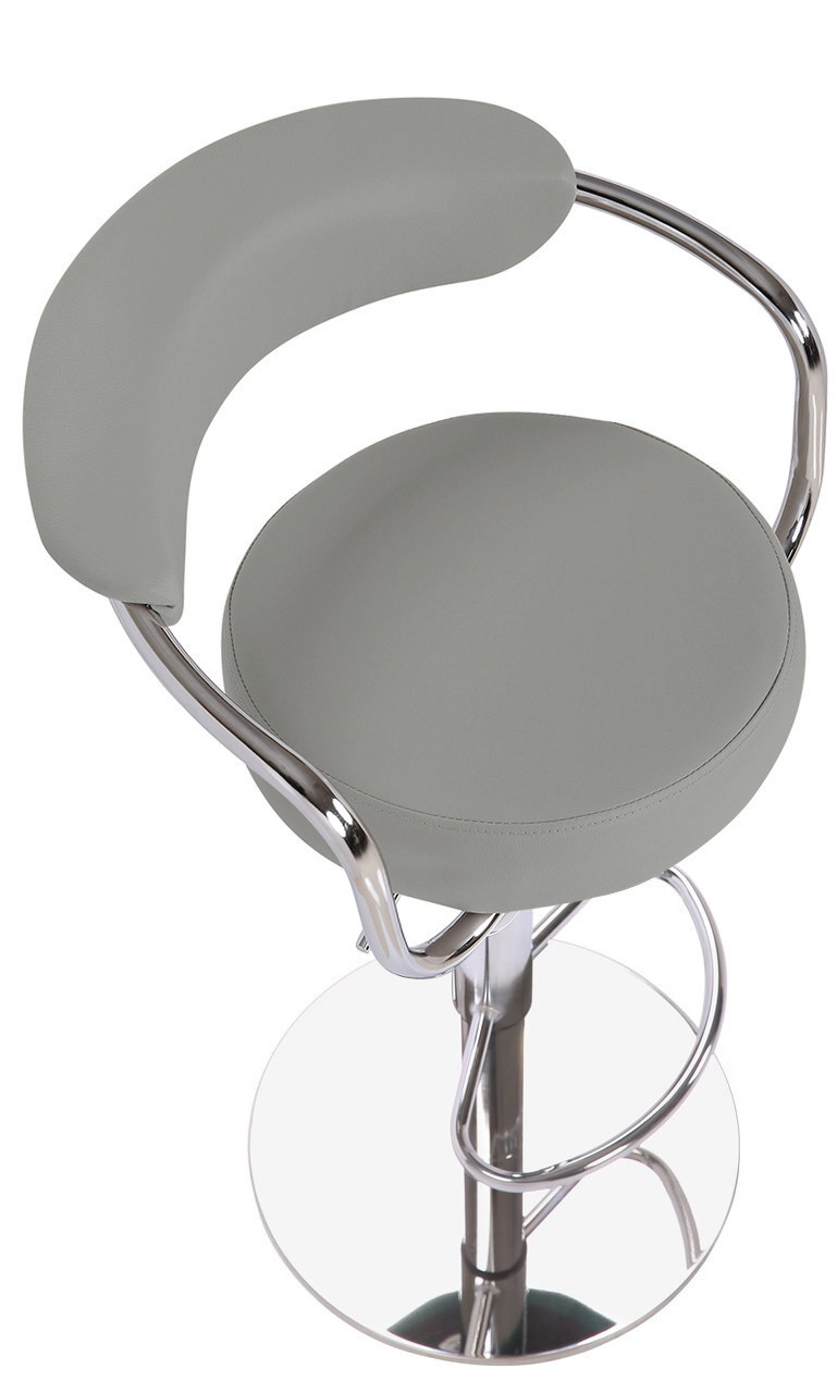 Grey Faux Leather Bar Stool with Round Chrome Base