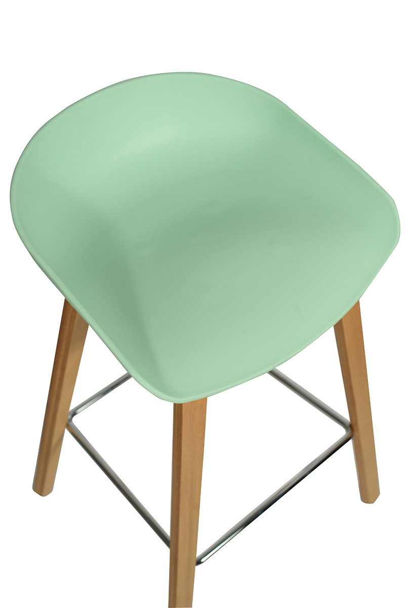 Green Plastic Bar Stool with Wood Frame for Cafes & Bars