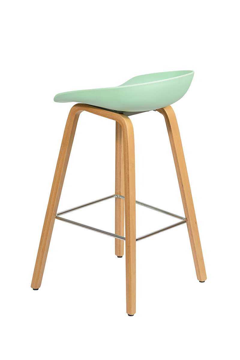 Green Plastic Bar Stool with Wood Frame for Cafes & Bars