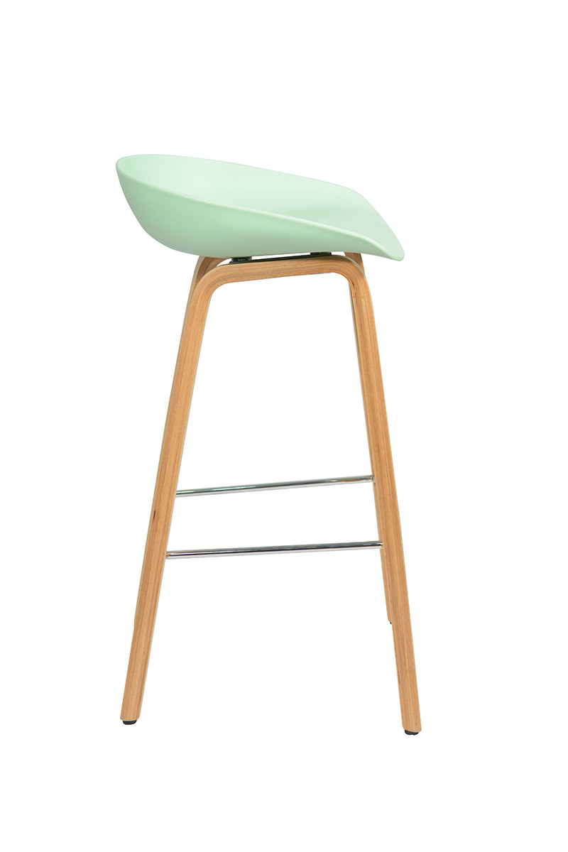 Green Plastic Bar Stool with Wood Frame for Cafes & Bars