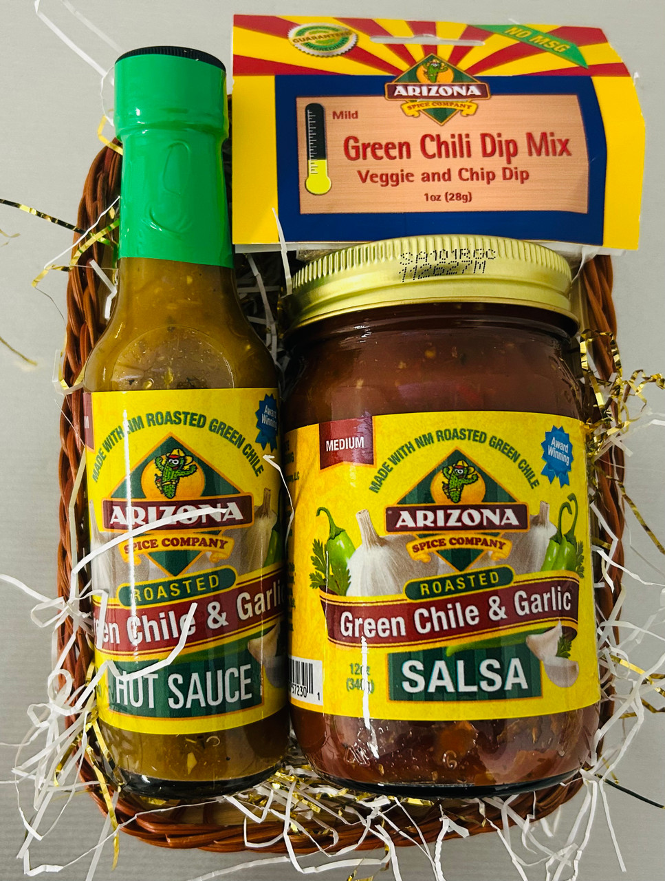 Arizona Green Chile Garlic Trio Gift Basket - Arizona Salsa and Spice ...