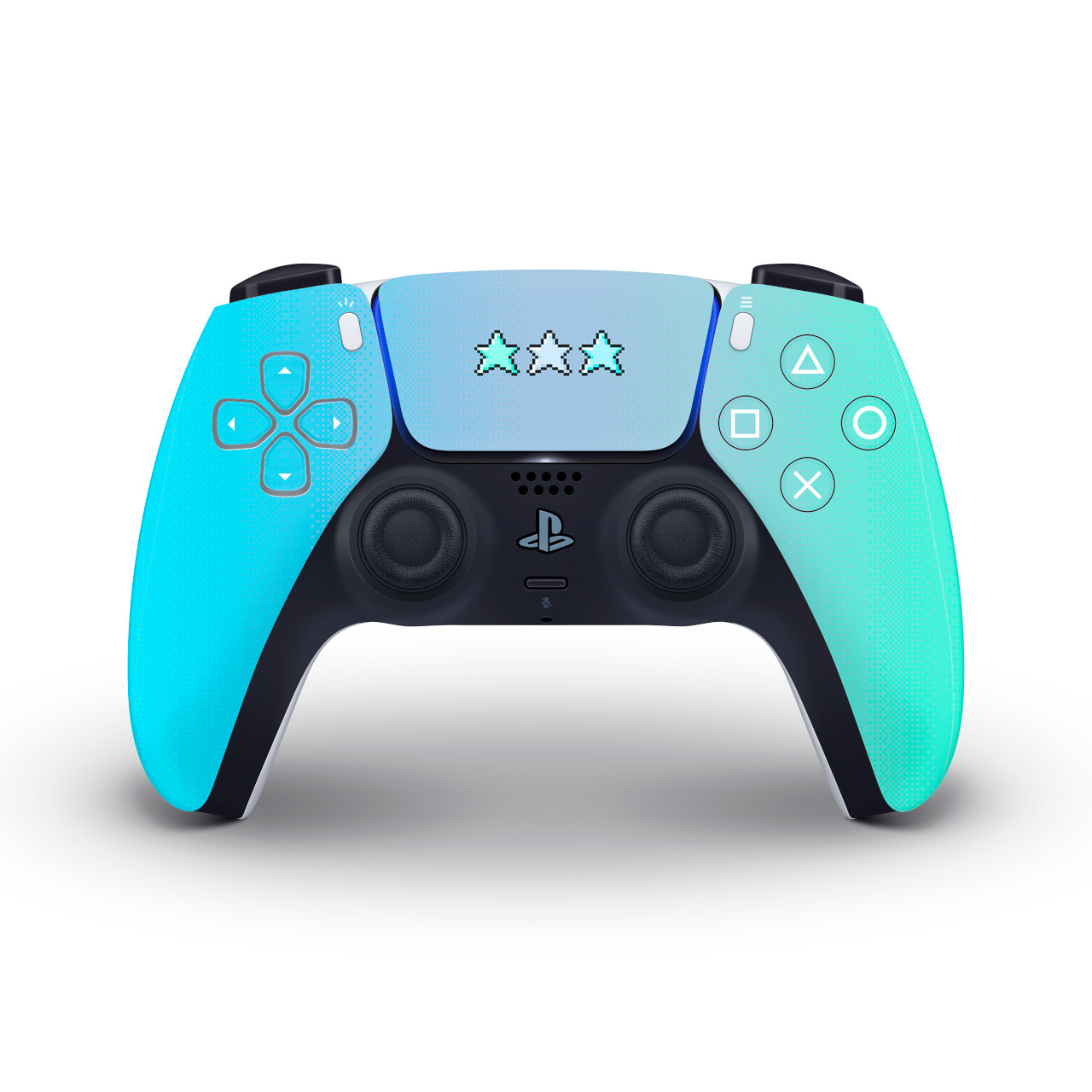 8-Bit Blue & Green Stars Ps5 Controller Skin | KO Custom Creations