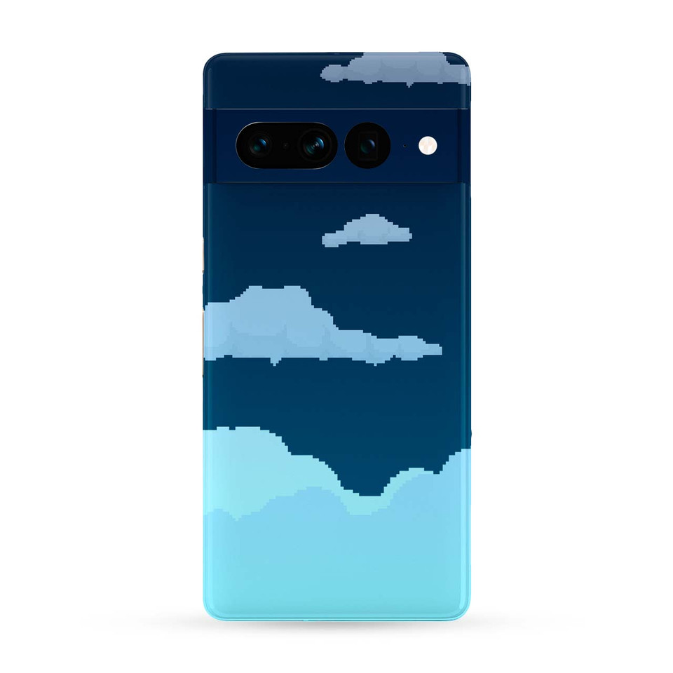 Sky Blue 8-Bit Clouds Google Pixel 7 Skin Cover | KO Custom Creations