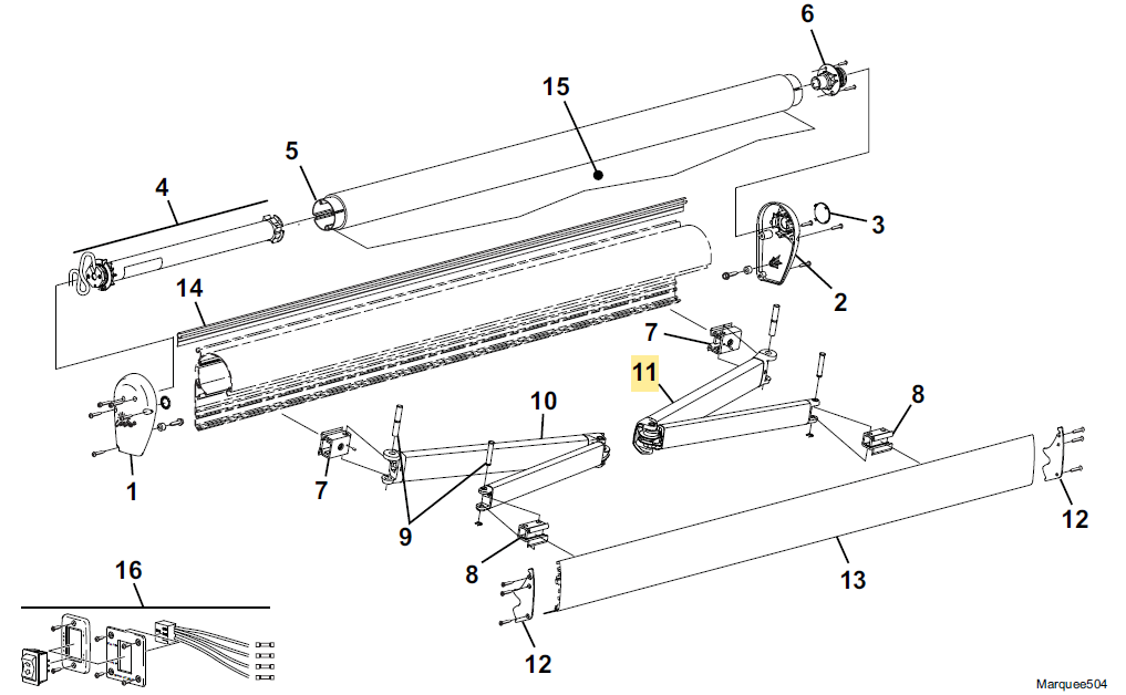 Carefree RV R012530-TB32R Marquee Spring Arm Assembly, RH