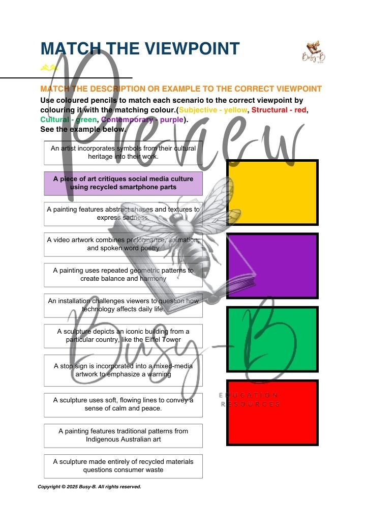 Match The Viewpoints Worksheets